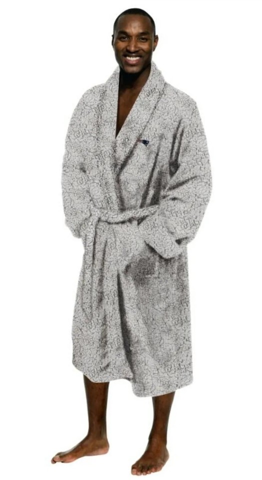 New England Patriots NFL Men's Gray Sherpa Lounge Bathrobe Robe: Size L ...