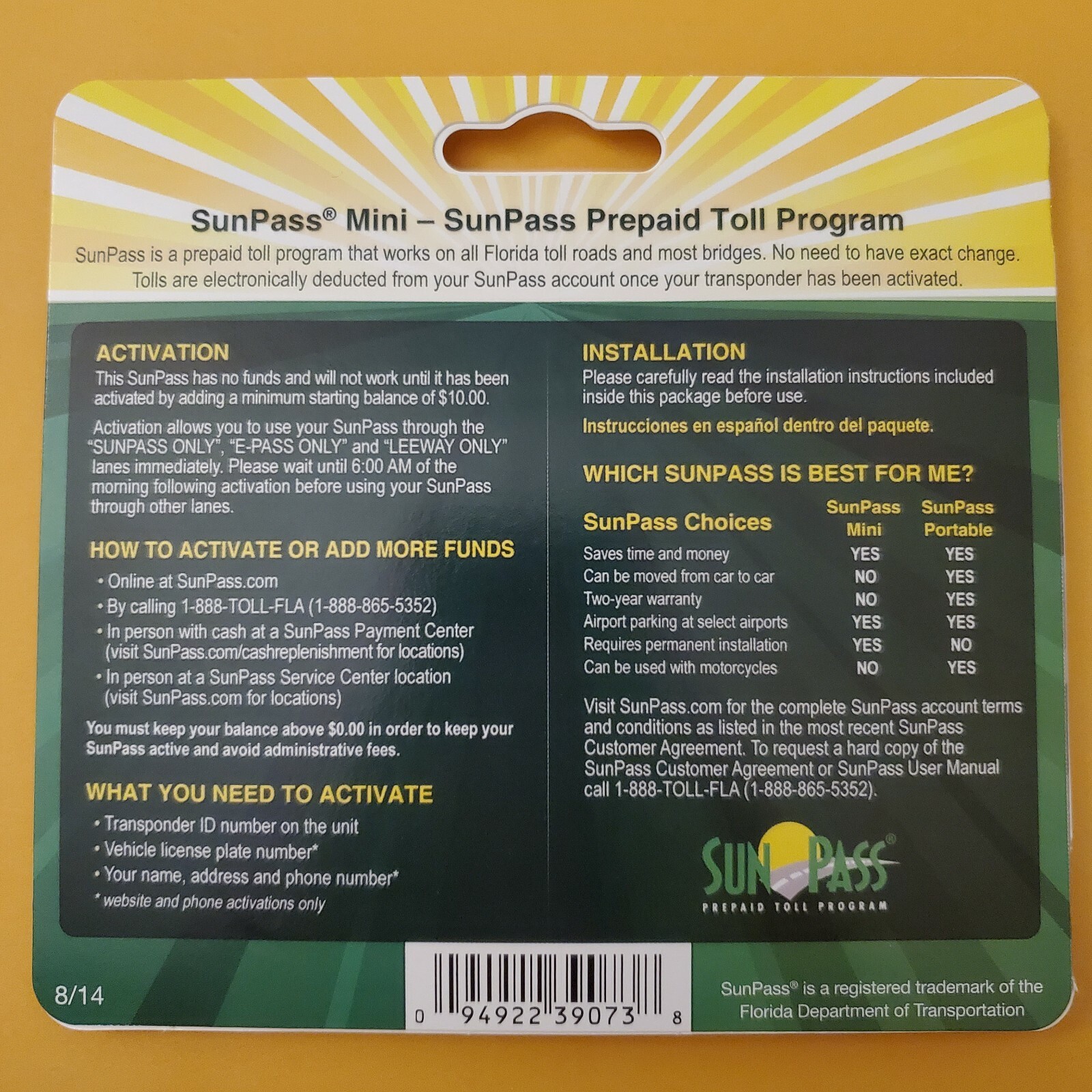 NEW SunPass Transponder Mini Sticker Pre-Paid Toll Program FLORIDA free ...