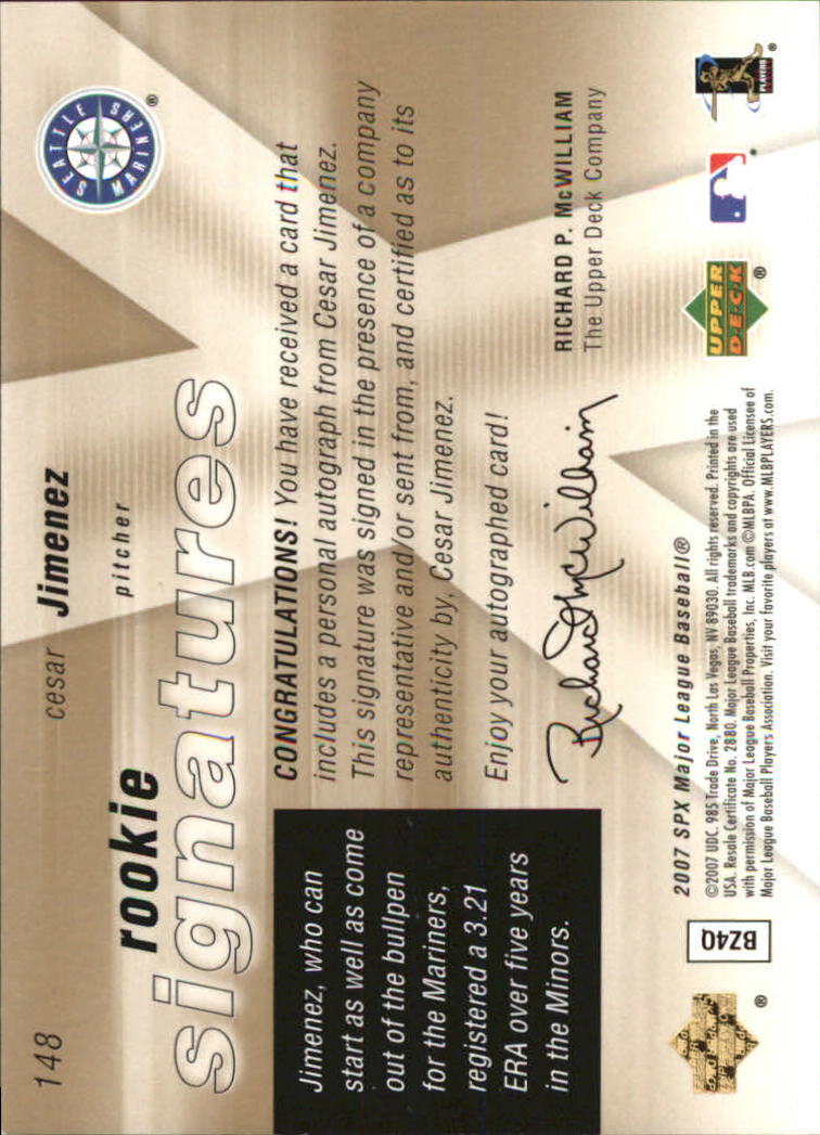 2007 (MARINERS) SPx #148 Cesar Jimenez Rookie Baseball Card | eBay