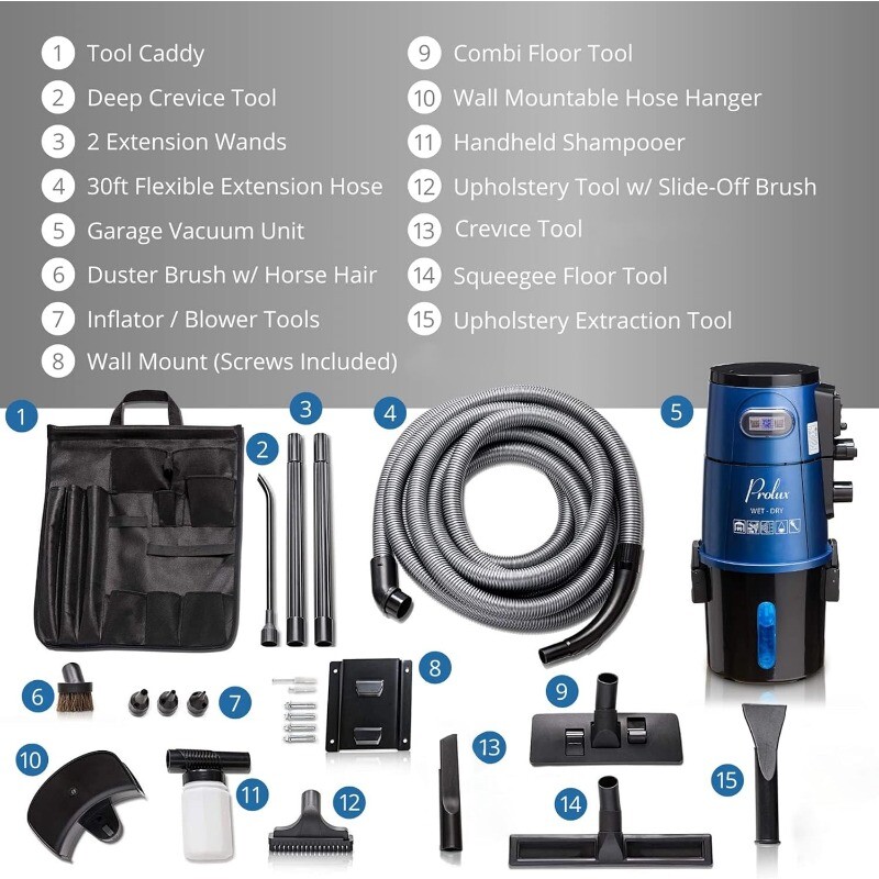 Prolux Professional Shop Blue Wall Mounted Garage Vac, Wet Dry Pick Up ...