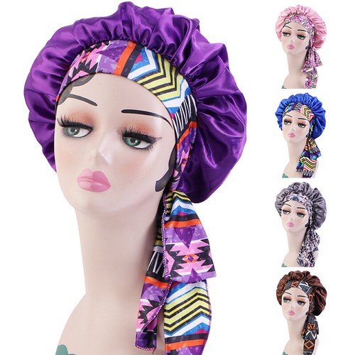 Hair Bonnet Hat Head Wrap Sleep Cap Folk-custom Satin Bonnet Wide Band ...