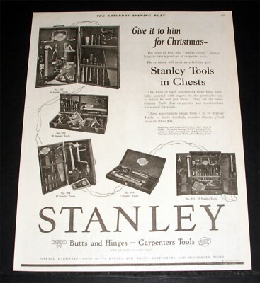 1923 OLD MAGAZINE PRINT AD, STANLEY TOOLS, CHESTS, GIVE IT TO HIM FOR ...