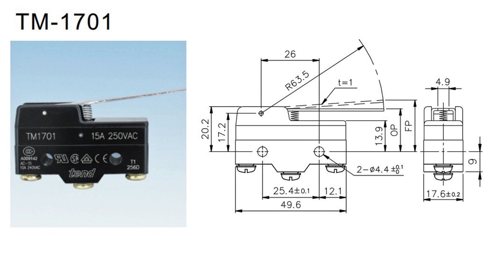 Tend TM-1701 15A 250V Micro Switch - Black for sale online | eBay