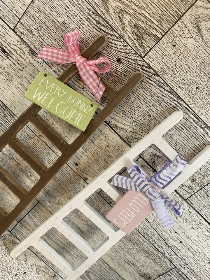 HL Easter Decor - Hello Peeps Welcome Bunny Wood Mini Ladders 2pc | eBay