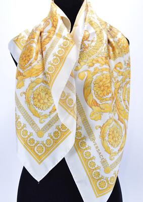 NEW Versace $525 Gold Cream Silk BAROQUE SKULL Scarf | eBay