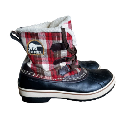 Sorel Tivoli Plaid Women's Size 8 Red Brown Waterproof Winter Boots ...