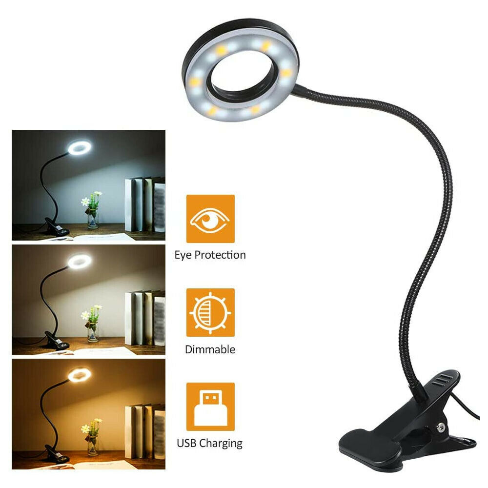 Clip On Desk Lamp LED Flexible Arm USB Dimmable Study Reading Table ...