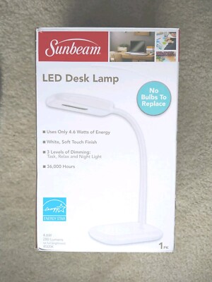 Sunbeam Flexible Neck LED Desk Lamp White – New In Box | eBay