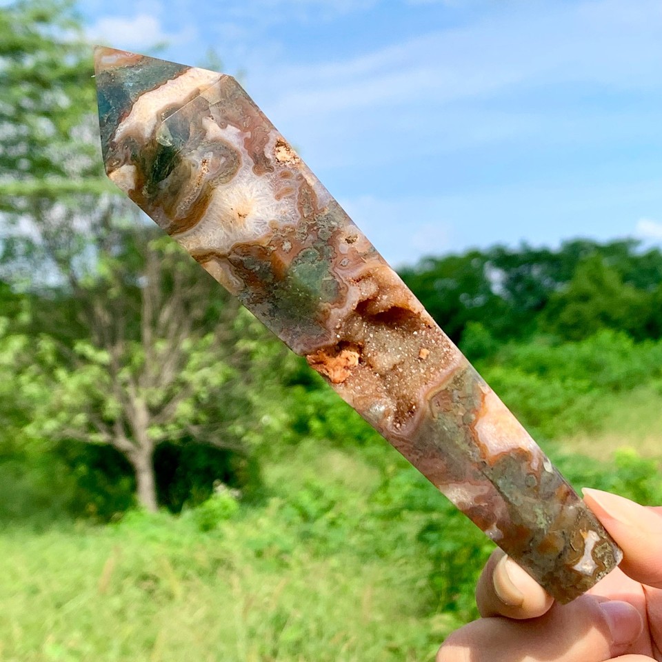 176G Natural Red Water Grass Agate Crystal Single End Magic Wand reiki ...