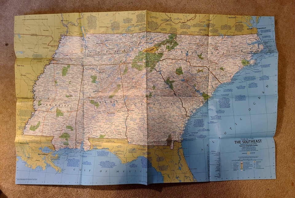 Vtg National Geographic 1978 Map 22"x35" From Close-Up USA Set #8 TN NC ...