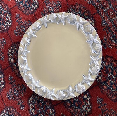 Mariposa 14" round serving platter Tray Coastal sea shells Starfish NIB ...