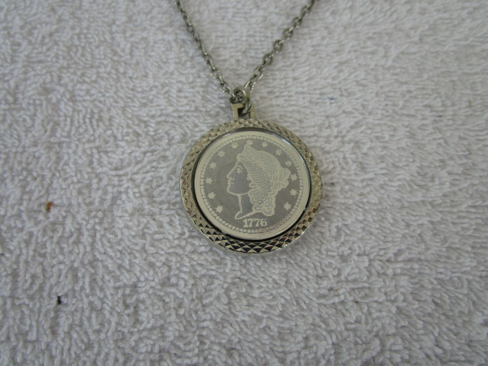 Vintage Silver Tone Necklace "1776" Coin Style "Twenty D" Pendant With ...