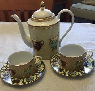 GUCCI PORCELLANA Greek Mythology Design Teapot & 2 Cups & Saucers ...