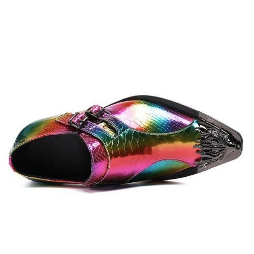 Men's Fashion Metal Heads Shoes Pointy Toe Grain Leather Party Bar ...