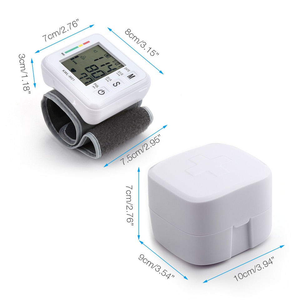 Wrist High Blood Pressure Monitor BP Cuff Machine Heart Rate Gauge Kit ...