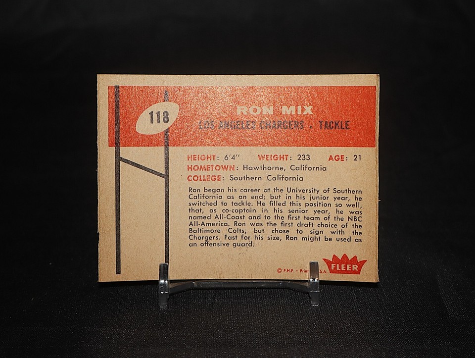 1960 Fleer Ron Mix (RC) #118 G - VG | eBay