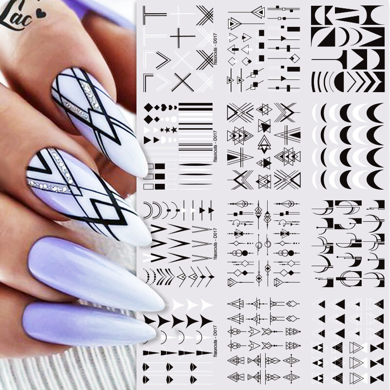 12 Patterns Nail Water Decals Stickers Geometric Lines Flowers Slider ...