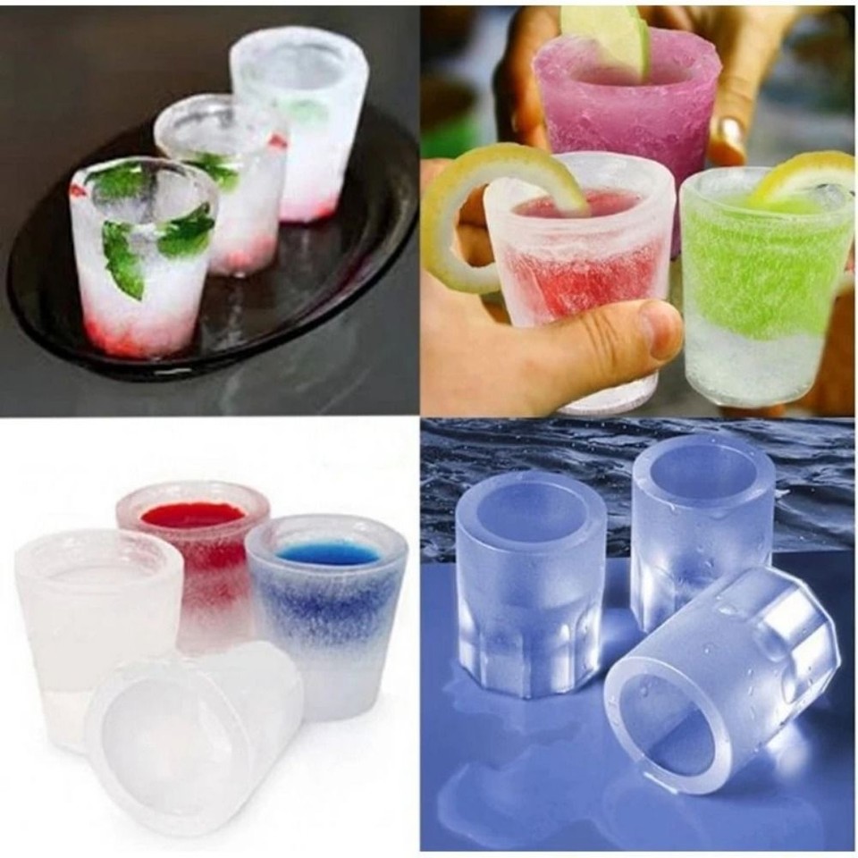 4-Cup Ice Cube Shot Shape Rubber Shooters Glass Freeze Mold Maker Tray ...