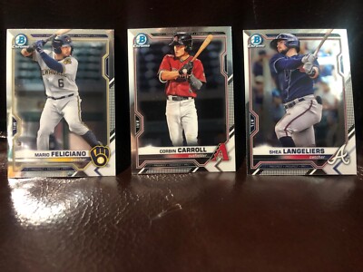 2021 Bowman Prospects Shea Langeliers # BCP-28 / Corbin Carroll # 142 ...