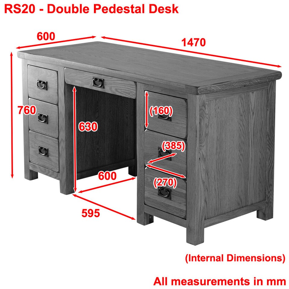 Rustic Oak Large Double Pedestal Computer Desk - Home Office Furniture ...