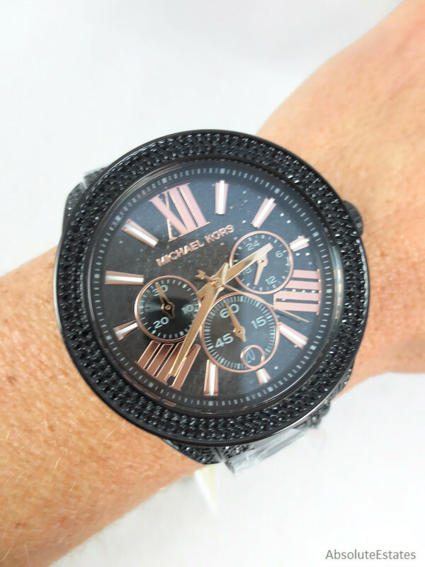 NEW Michael Kors Wren Black Chronograph Crystal Watch Unisex MK6708 NIB ...