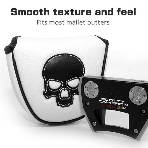 Golfer's White Stitch Skull Mallet Golf Headcover Heel Shaft Putter ...