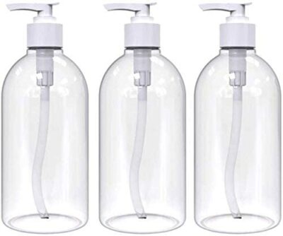 PACK 3 x 500ml Clear PET Empty Refillable Shampoo Bottles With Pump ...