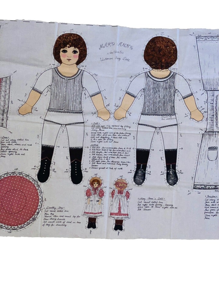 Lot of 2 Mary Ann Authentic Victorian Rag Doll Pattern Cut & Sew Panel ...