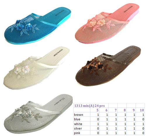 WHOLESALE LOT 24/48 Pairs Chinese Mesh Floral Beaded Sequins Slippers ...