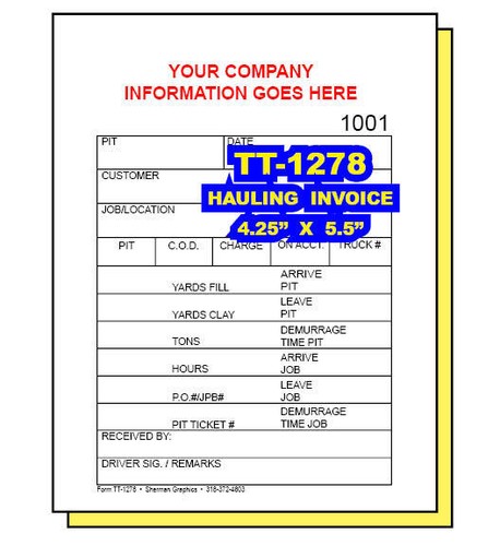 HAULING INVOICE Custom Printed 2 or 3 Part Carbonless Paper | eBay