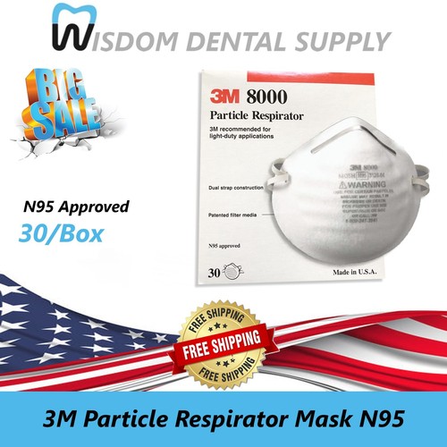 3M 8000 Particle Respirators Masks - N95 Approved 30/Box | eBay