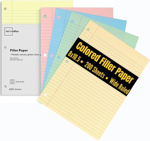 1Intheoffice Colored Filler Paper 8.5X11, Wide Ruled, Lined Loose Leaf ...