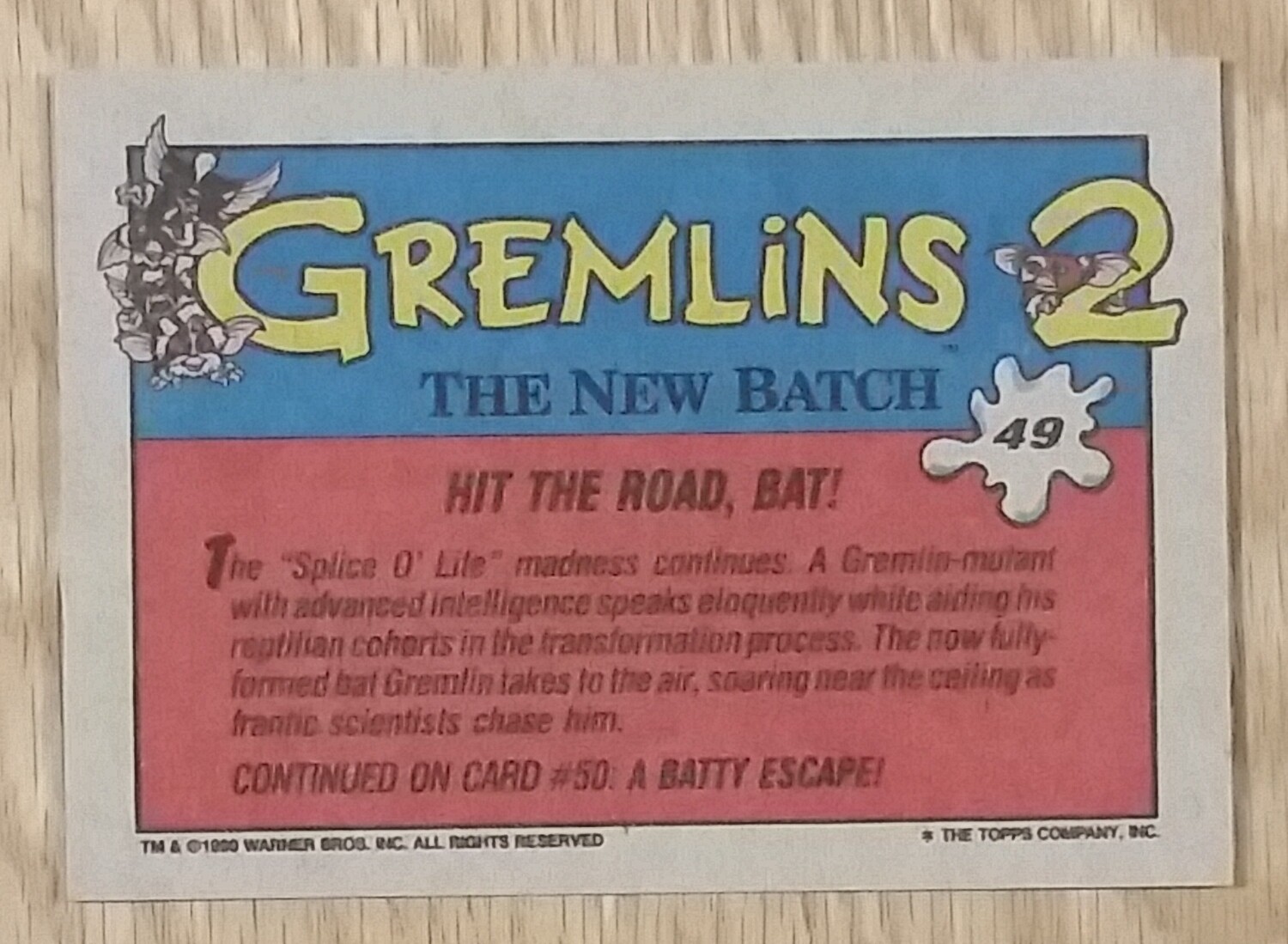 1990 Topps Gremlins 2: The New Batch Trading Cards Hit the Road, Bat ...