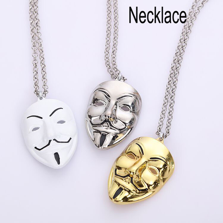 5 Tones V Vendetta Anonymous Hacker Mask Pendant Necklace Key Chain ...