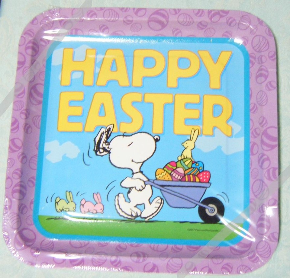 Peanuts Snoopy EASTER Party 9" Square Dinner Paper Plates 8 Count New ...