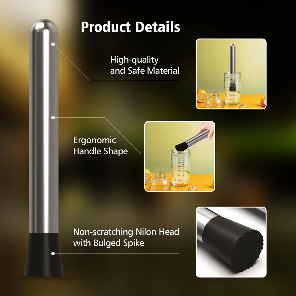Multifunctional Stainless Steel Cocktail Muddler Ice Crusher Bar Mixing ...