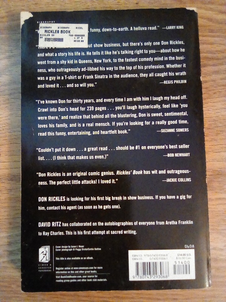RICKLES' BOOK Don Rickles w/David Ritz MEMOIR paperback USED | eBay