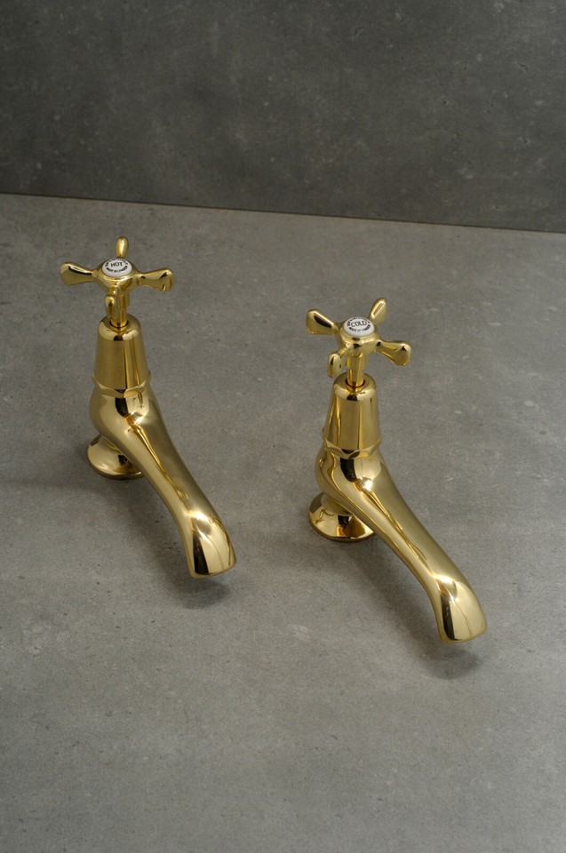long nose brass basin taps - LONG reach - belfast sink - antique ...