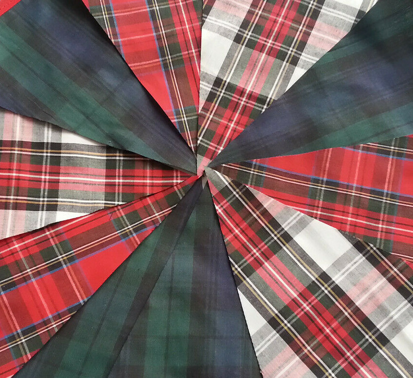 TARTAN MIX BUNTING 10/20/30/40 FT Red White Black Handmade Fabric Burns ...