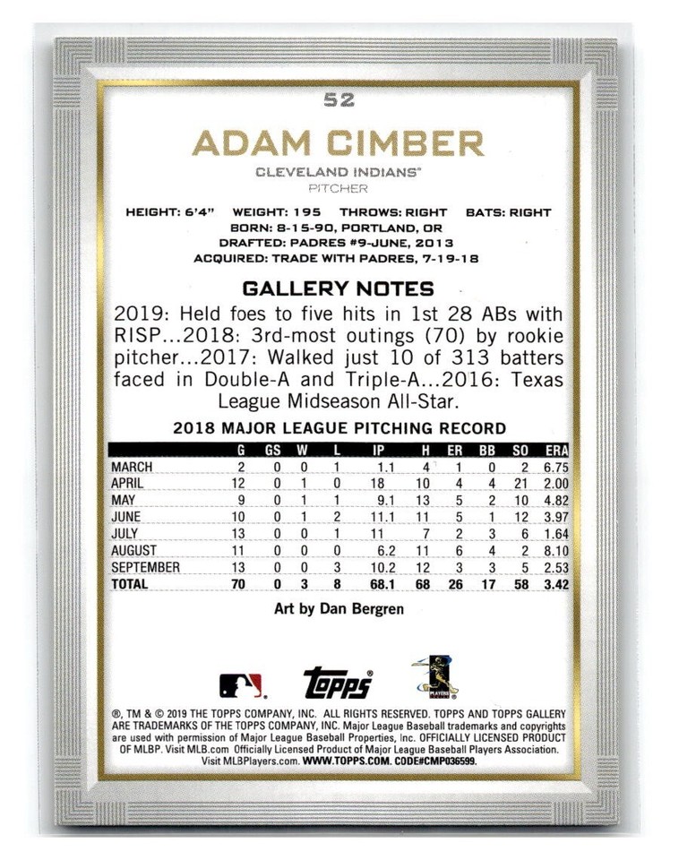 2019 Topps Gallery - #52 Adam Cimber (RC) | eBay