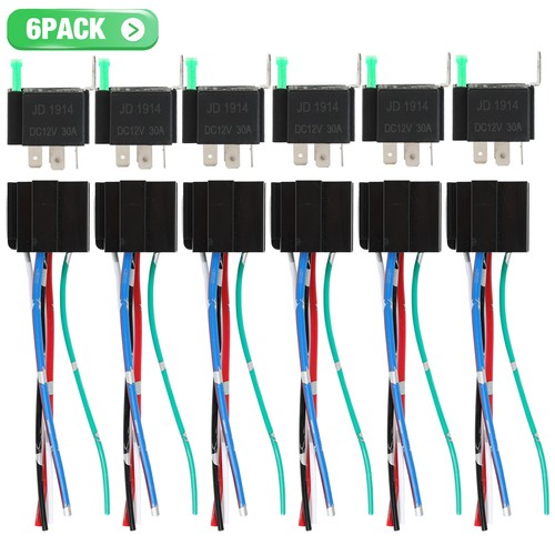 6 Pack 30A 12V Fuse Relay SPST 5Pin Switch Harness Set 16 AWG ...