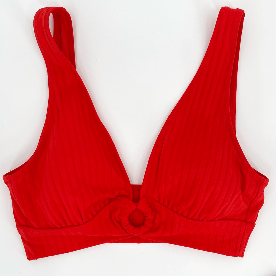 Aerie Scoop Wide Rib Ring Bikini Swimsuit Set Women Large Red Black NWT ...