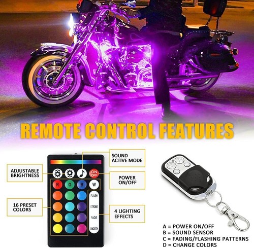 16PACK RGB MOTORCYCLE LED LIGHT ACCENT GLOW NEON STRIP KIT BLUETOOTH ...