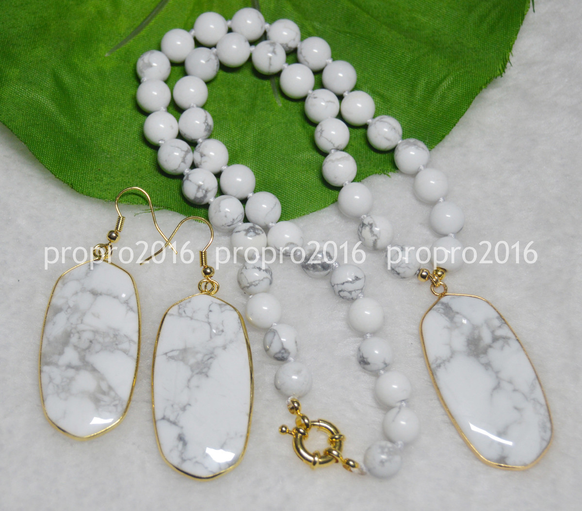 20'' 8mm White Turquoise Round Beads 23x43mm Pendant Necklace Earrings ...