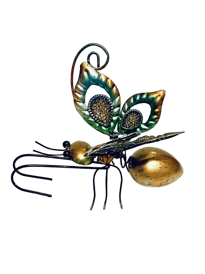 The Spring Shop Brown & Green Butterfly Metal Pot Percher Garden Decor ...