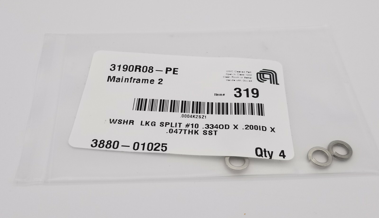 APPLIED MATERIALS 3880-01025 WASR LKG SPLIT #10 .3340D X .200ID X ...