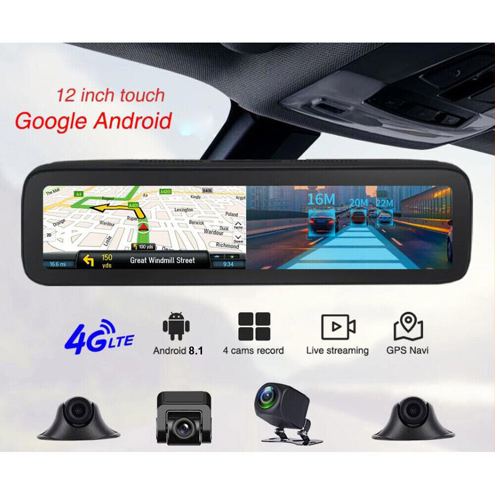 4G Android 8.1 car rearview mirror dash cam video recorder 4 cameras ...
