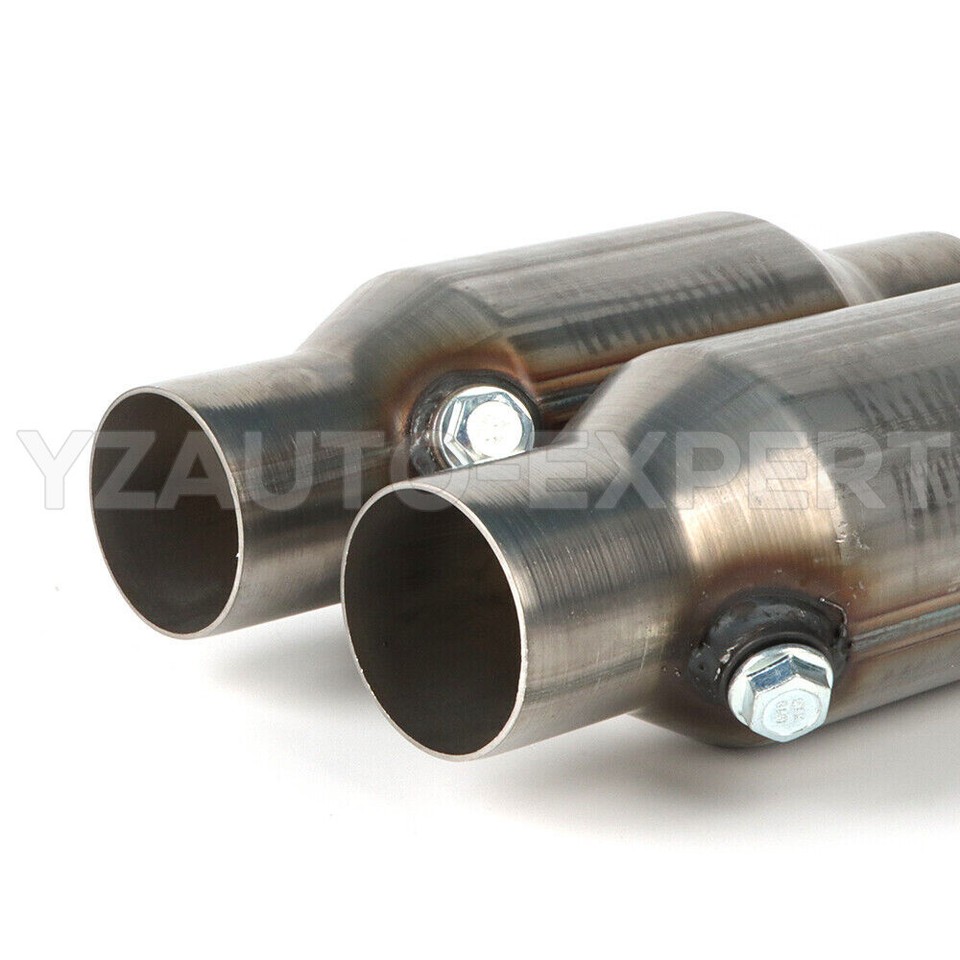 2Pcs 2.5" Universal High Flow Performance Catalytic Converter Stainless ...