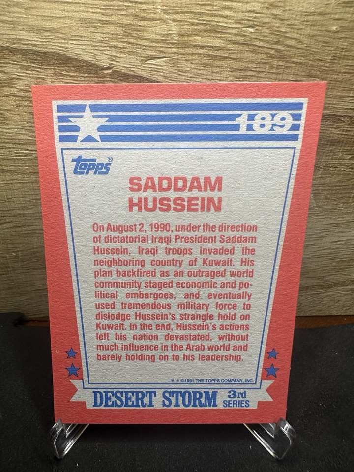 1991 Topps Desert Storm #189 Saddam Hussein Mint Rookie Card RC Iraq ...