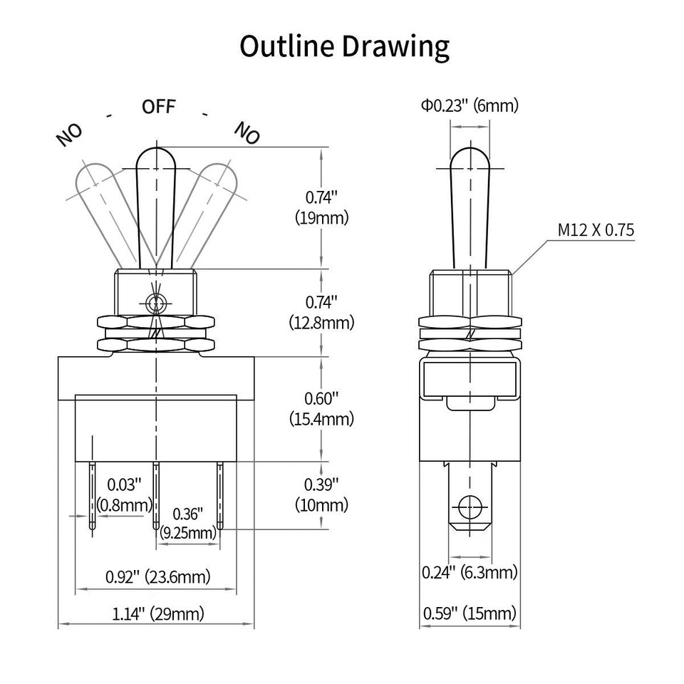 Baomain Car Toggle Switch SPDT Latching (Maintained) ON-Off-ON 3 Pin 3 ...